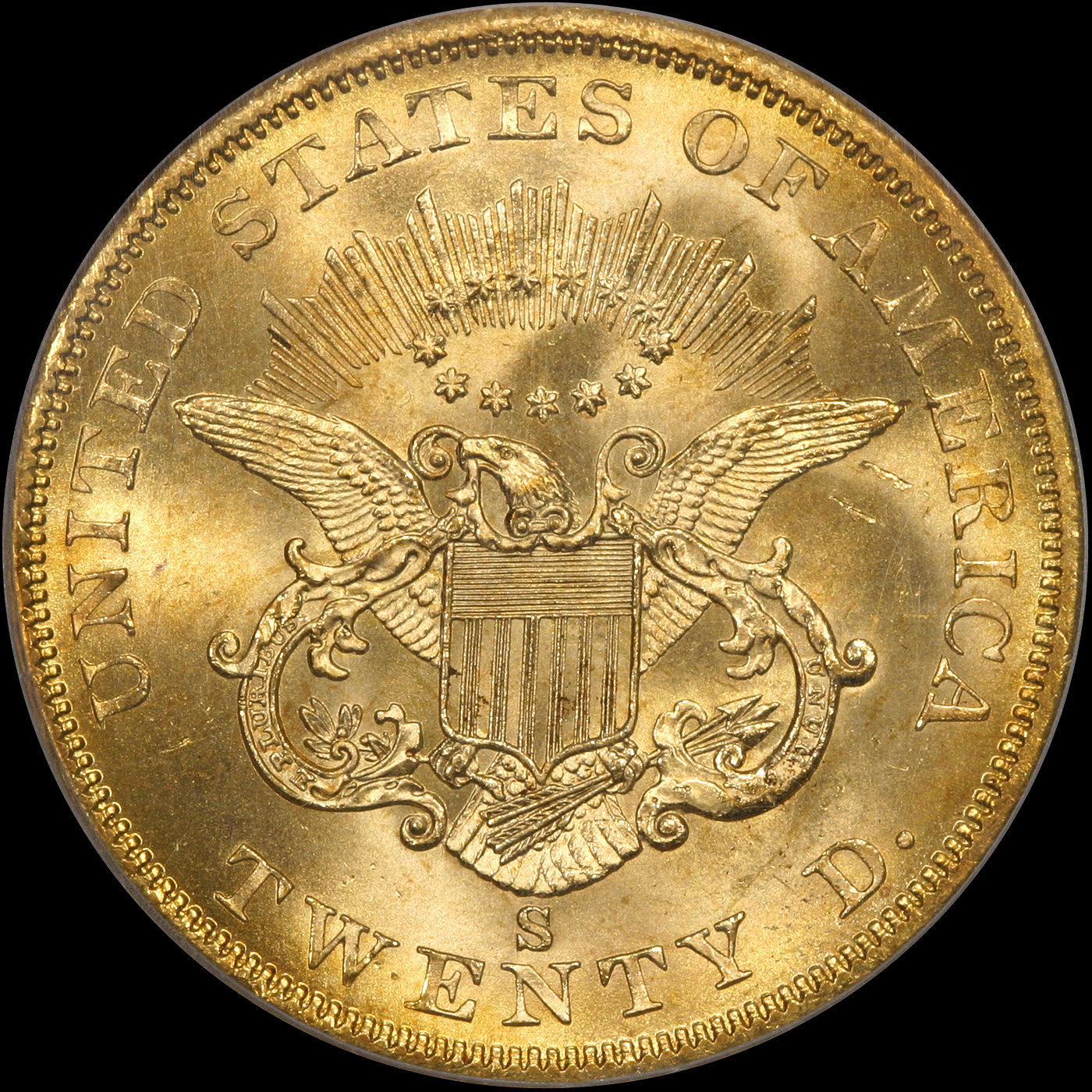 $20 1857-S PCGS MS67 SS CENTRAL AMERICA BOLD S | Legend Numismatics